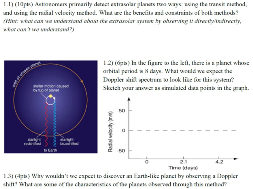 Solved 1.1) (10pts) Astronomers primarily detect extrasolar | Chegg.com