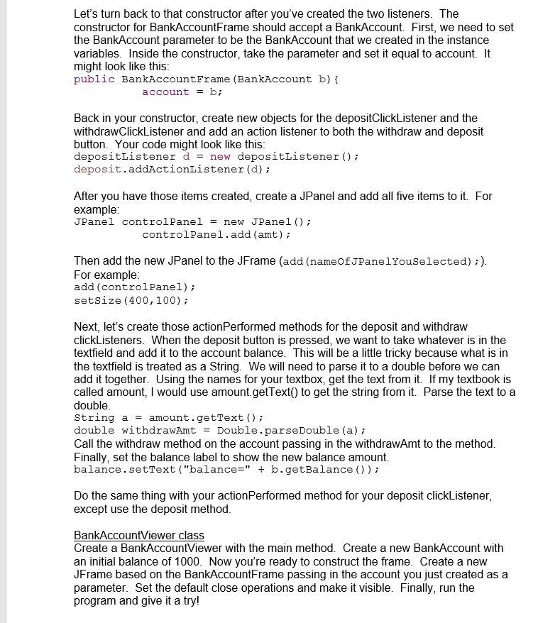 Solved Bank Account Graphic User Interface Lab CIS171 Lab | Chegg.com
