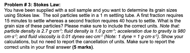 Solved Problem #3: Stokes Law: You have been supplied with a | Chegg.com