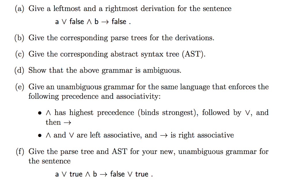 Solved 3 Derivation, Parse Tree, Ambiguity, Prece- dence & | Chegg.com