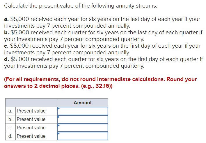 Solved Calculate the present value of the following annuity | Chegg.com
