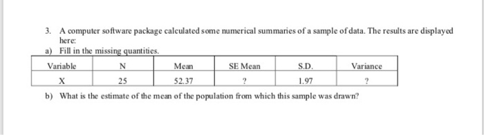 Solved 3. A computer software package calculated some | Chegg.com