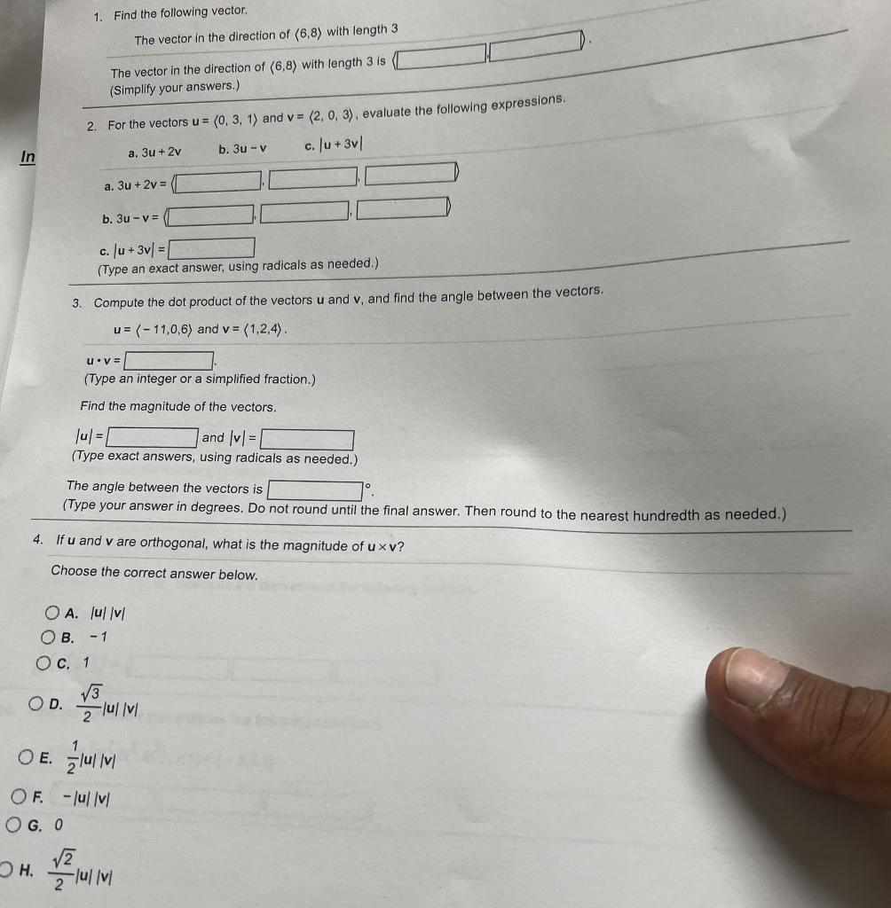 Solved 1. Find the following vector. The vector in the | Chegg.com