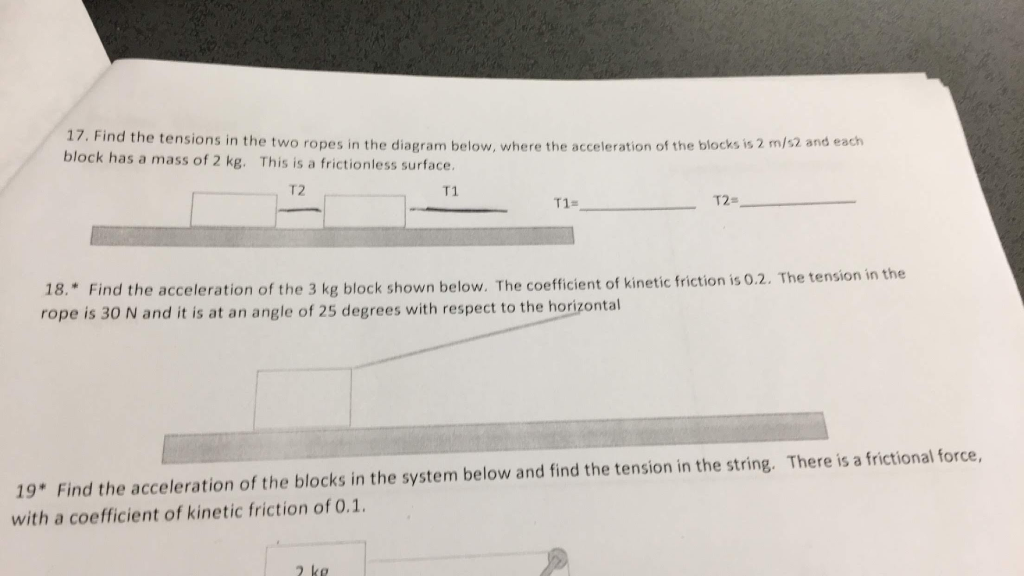 Solved 17. Find the tensions in the two ropes in the diagram | Chegg.com