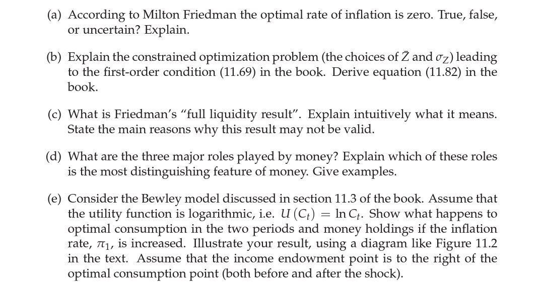 Solved (a) According to Milton Friedman the optimal rate of | Chegg.com