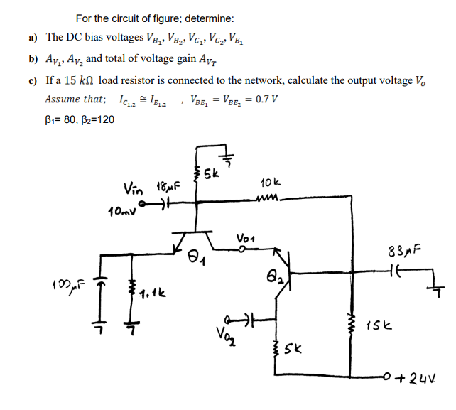 Solved For the circuit of figure; determine: a) The DC bias | Chegg.com