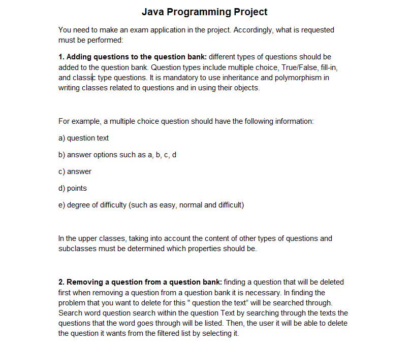 Solved Java Programming Project You need to make an exam | Chegg.com
