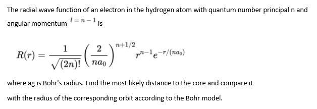 Solved The radial wave function of an electron in the | Chegg.com