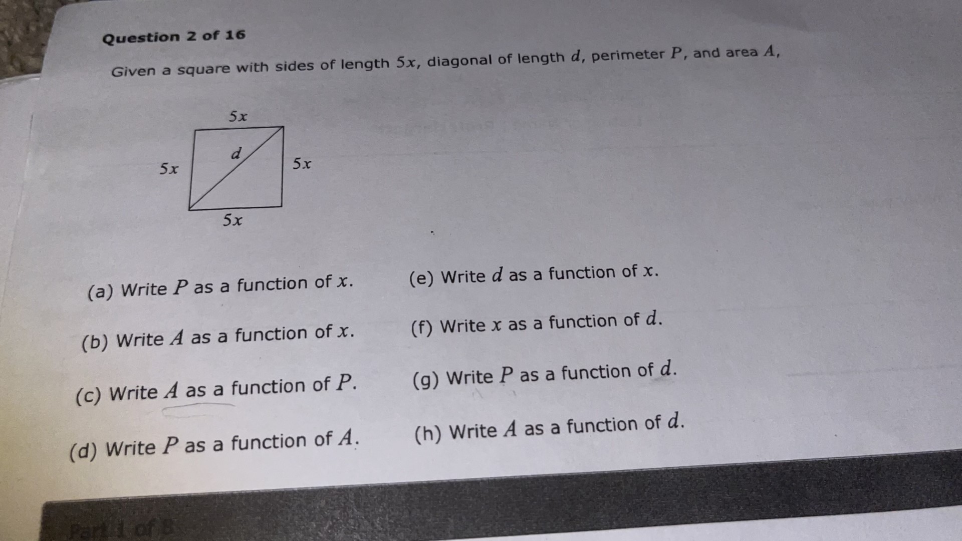 Solved Question 2 of 16 Given a square with sides of length | Chegg.com