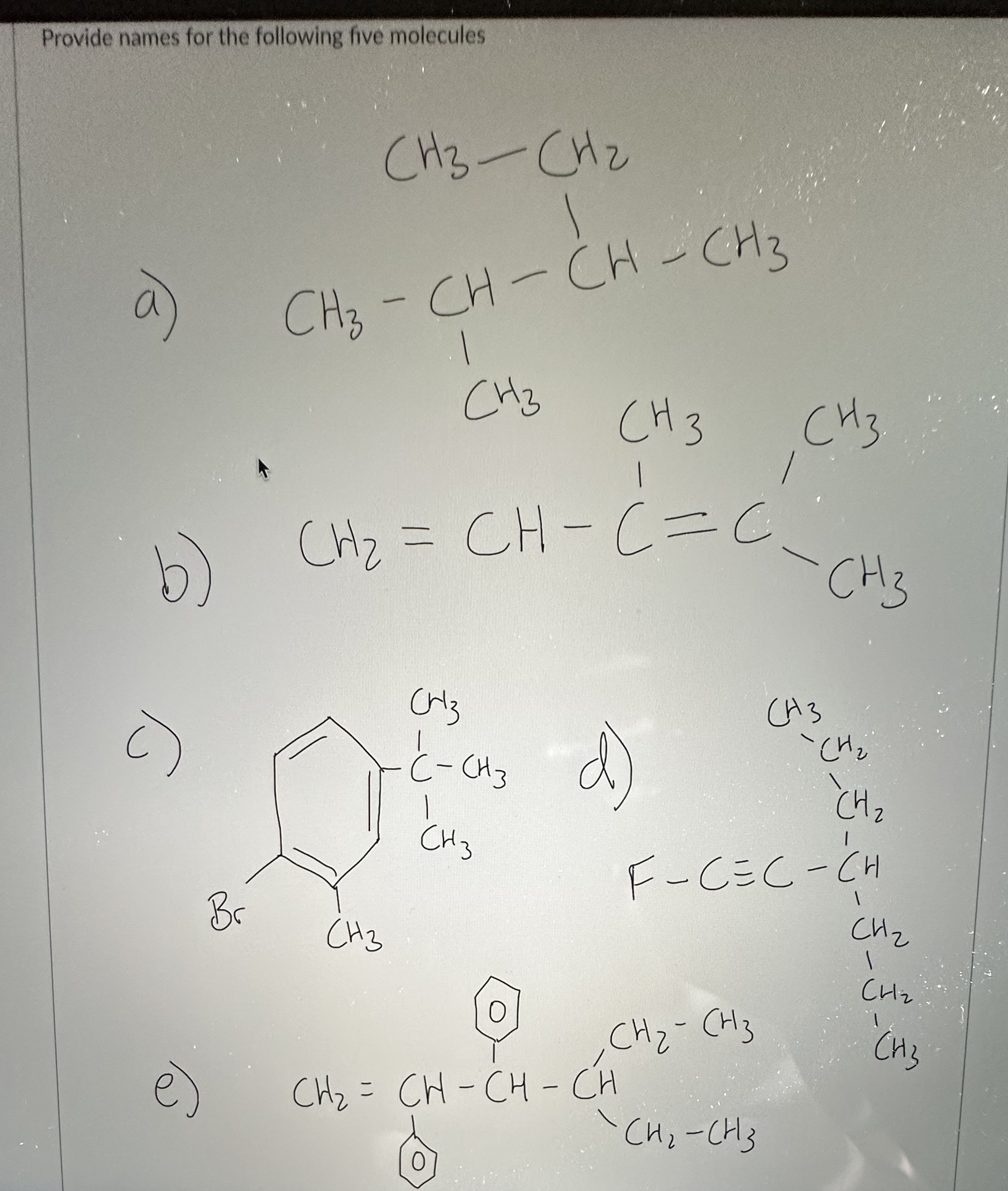 Solved Provide names for the following five molecules a) | Chegg.com