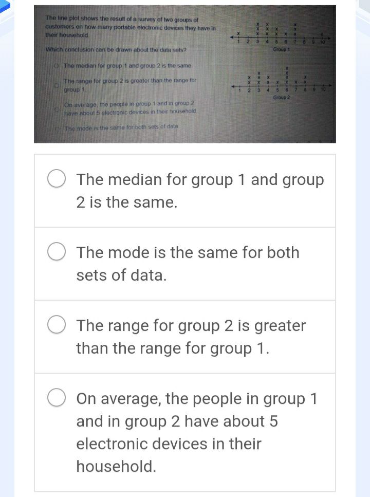 Solved The line plot shows the result of a survey of two | Chegg.com