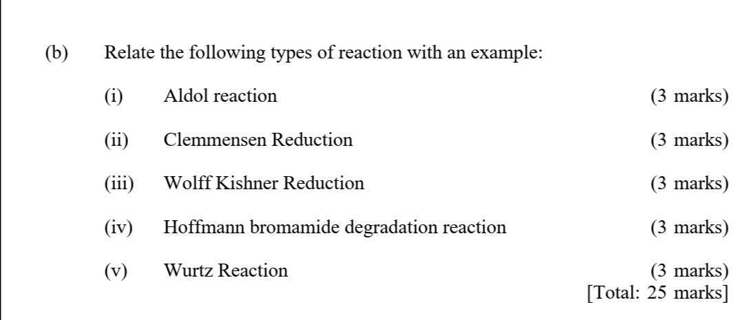 Solved (b) Relate the following types of reaction with an | Chegg.com