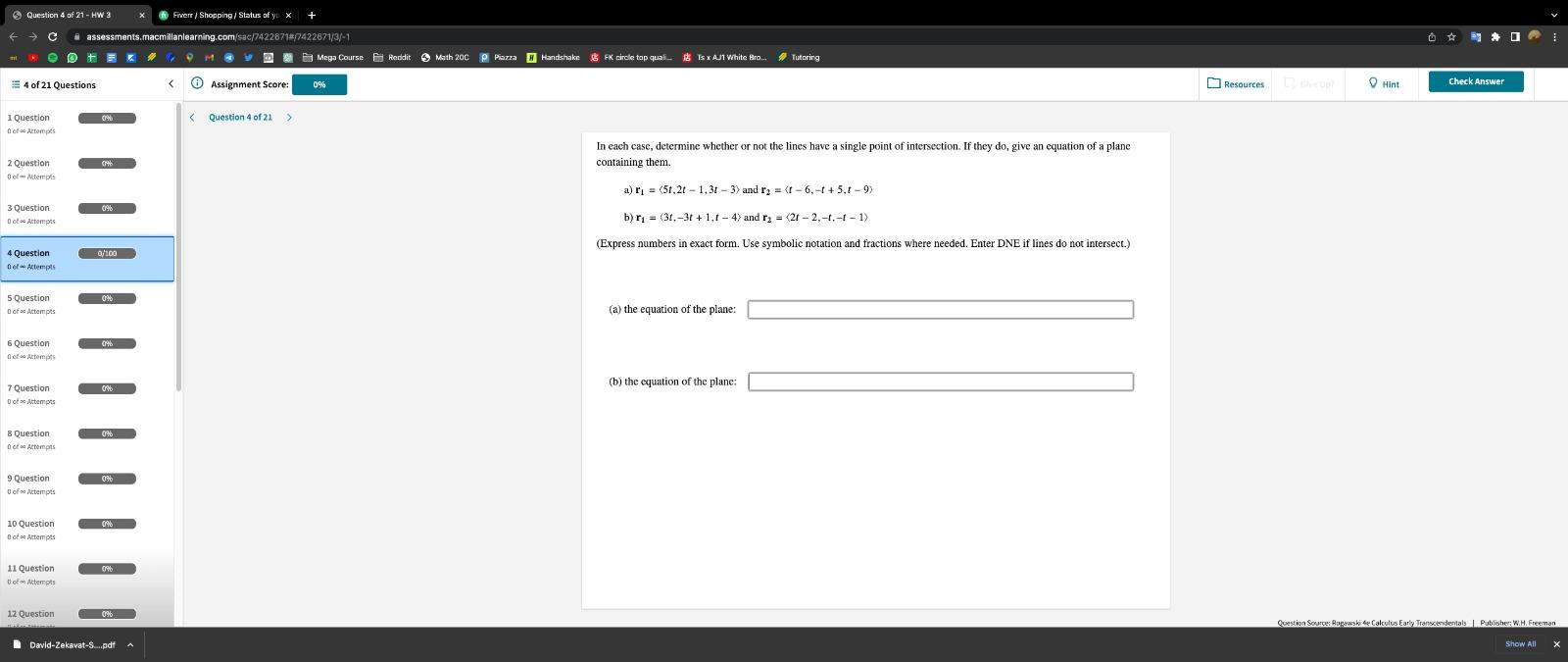 Solved In each case, determine whether or not the lines have | Chegg.com