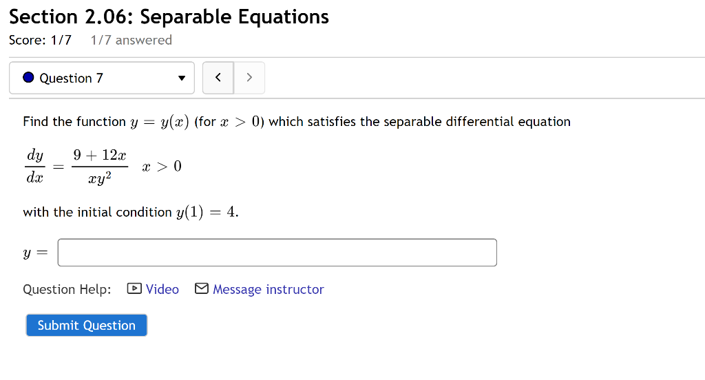 Solved Section 2 06 Separable Equations Score 1 7 17