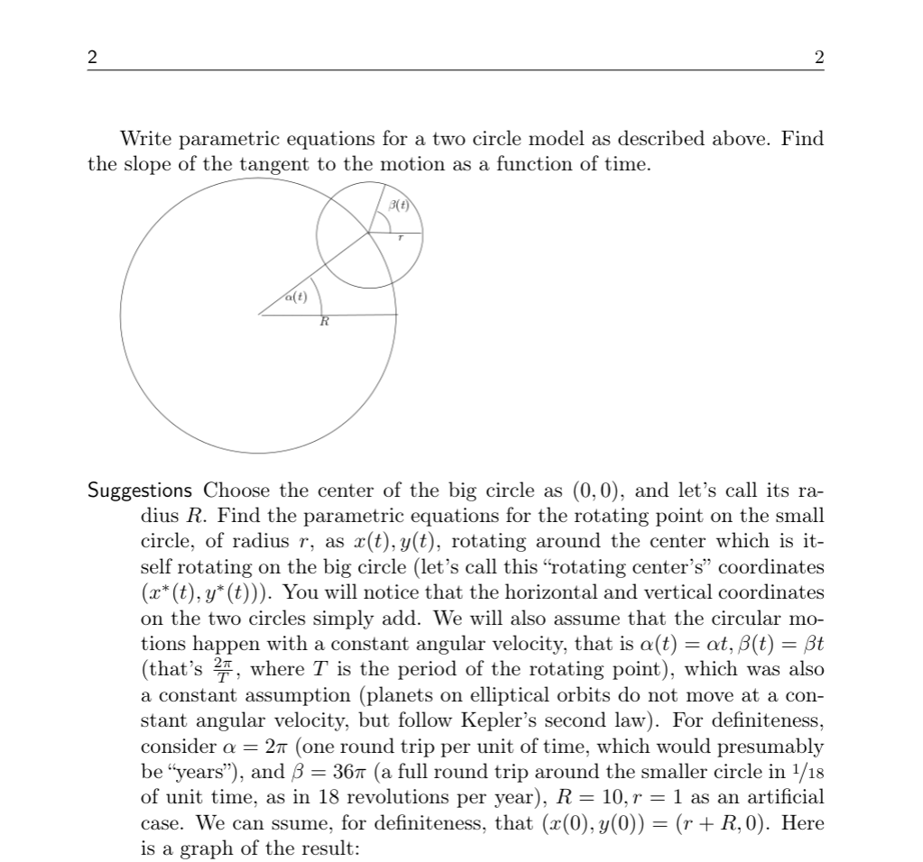 Solved 2 2 Write parametric equations for a two circle model | Chegg.com
