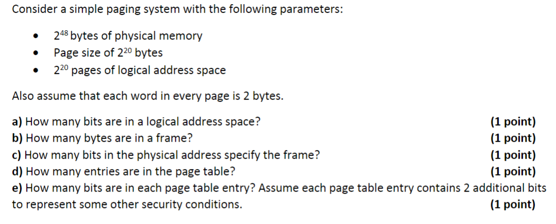 Solved Consider A Simple Paging System With The Following 