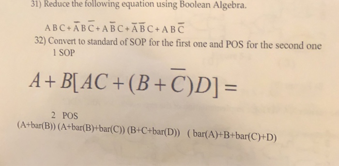 Solved 31) Reduce the following equation using Boolean | Chegg.com
