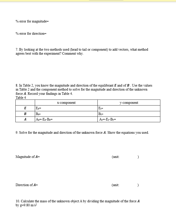 Solved Name Class Section Force Table Lab Report Table 1 | Chegg.com