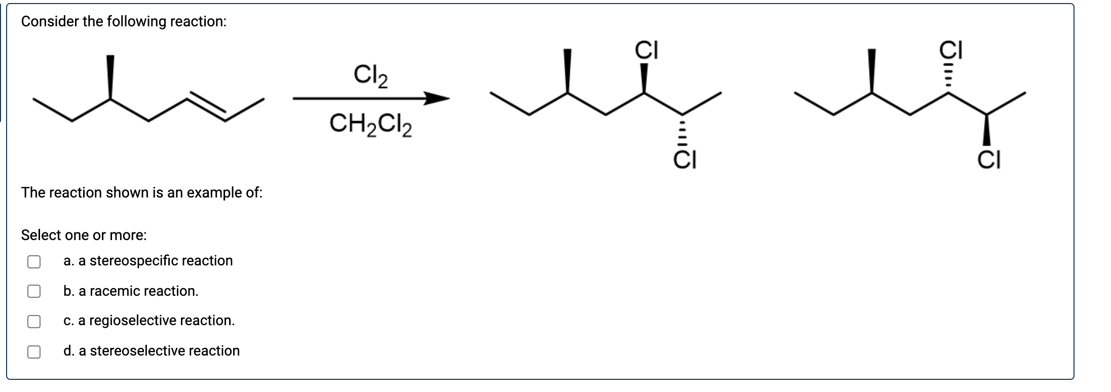 Solved Consider the following reaction: CI Cl2 Ō.... CH2Cl2 | Chegg.com