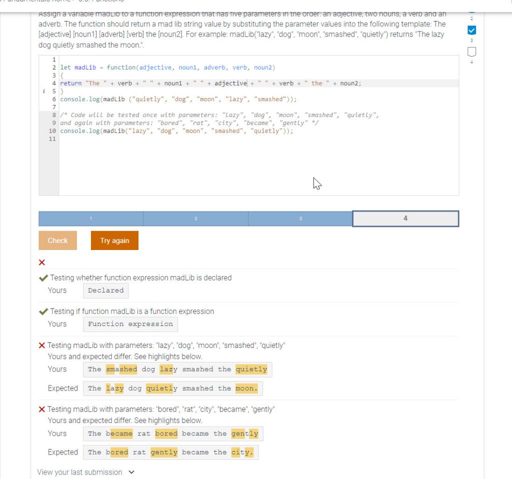 Solved !!!! Assign a variable madLib to a function | Chegg.com
