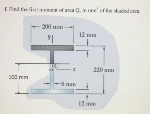Solved f. Find the first moment of area Q, in mm of the | Chegg.com