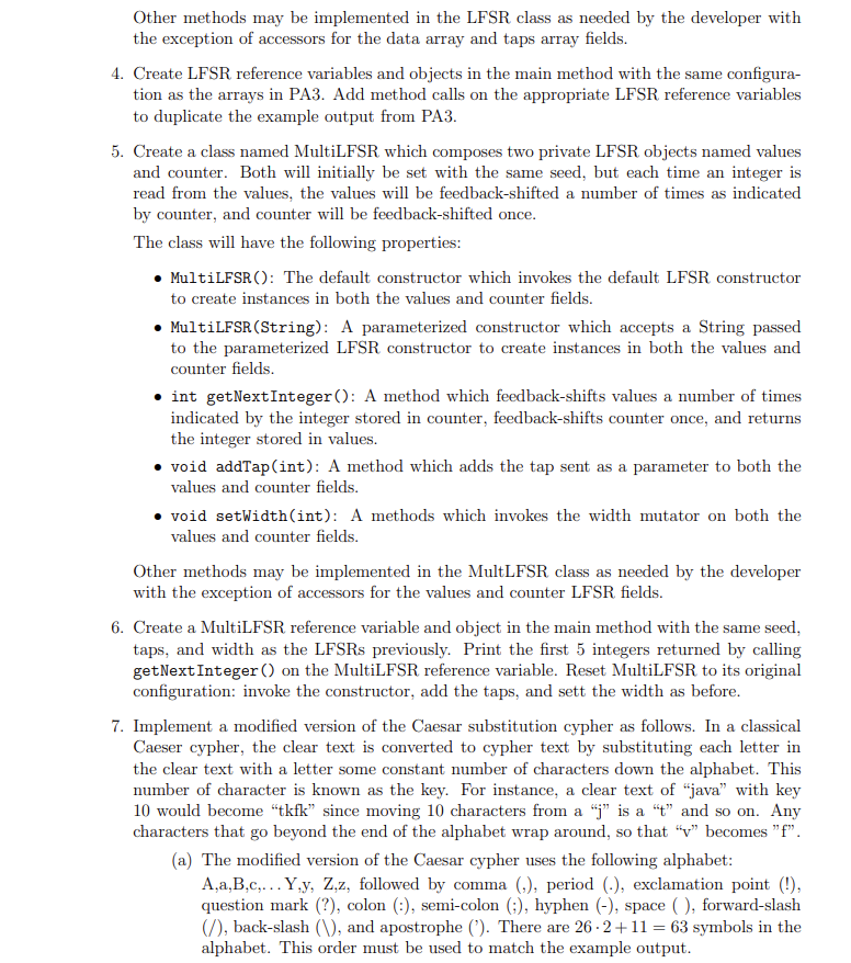 Solved Create a class named LFSR which implements the same | Chegg.com