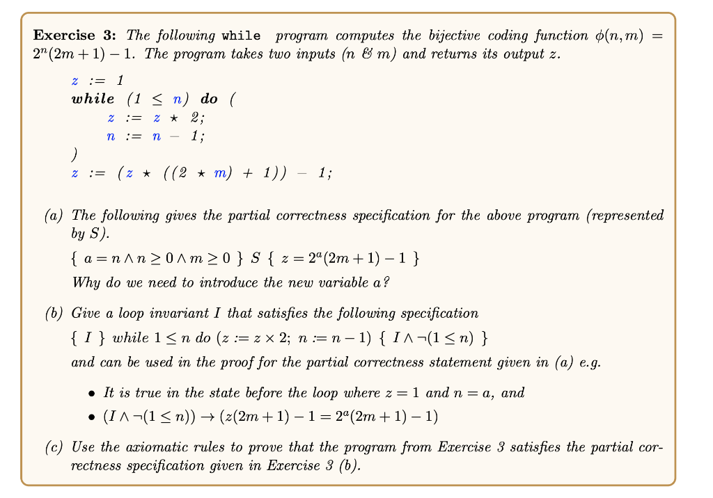 Exercise 3: The following while program computes the | Chegg.com