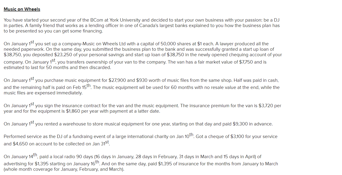 Solved Music on Wheels You have started your second year of | Chegg.com