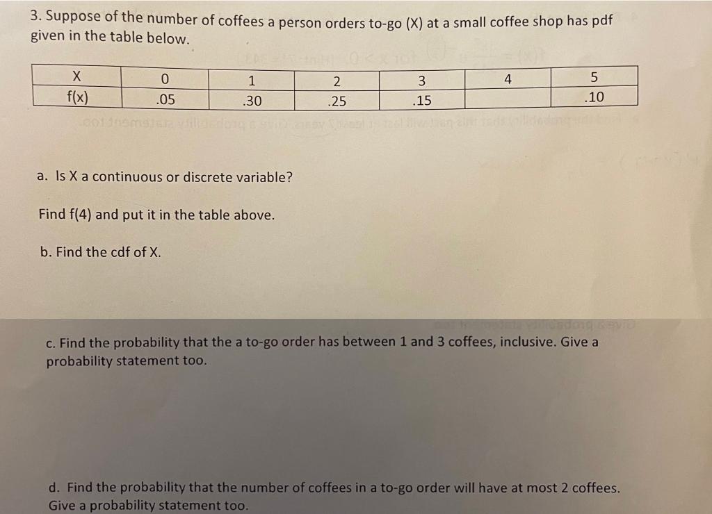 Solved 3. Suppose of the number of coffees a person orders | Chegg.com