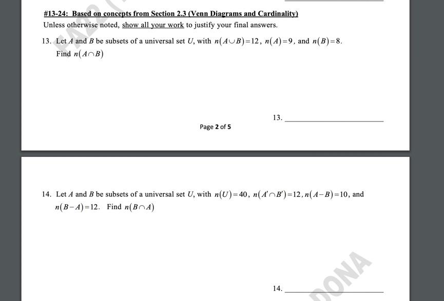 Solved #13-24: Based on concepts from Section 2.3 (Venn | Chegg.com