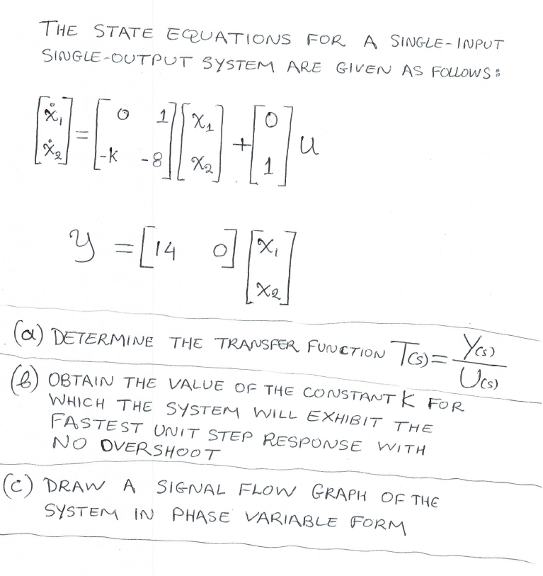 Solved THE STATE EQUATIONS FOR A SINGLE- INPUT SINGLE-OUTPUT | Chegg.com