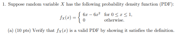 Solved 1. Suppose random variable X has the following | Chegg.com