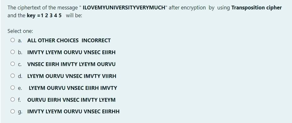 Solved The ciphertext of the message " | Chegg.com