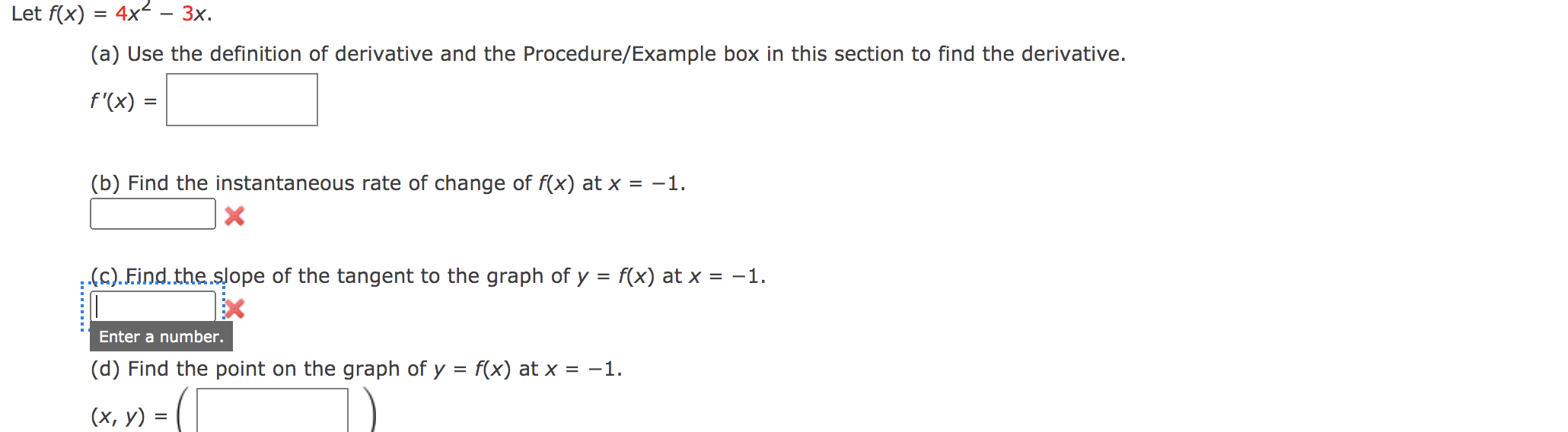 Solved Let f(x) 4x2 – 3x. (a) Use the definition of | Chegg.com