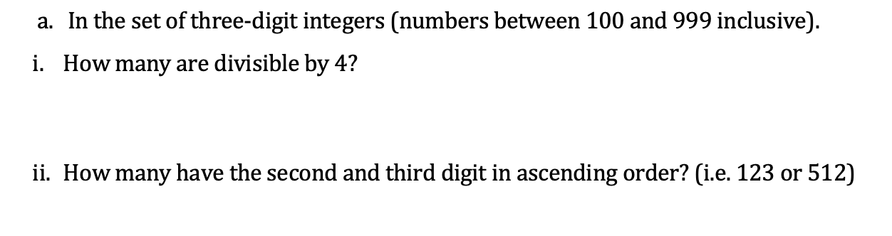 Solved a. In the set of three-digit integers (numbers | Chegg.com