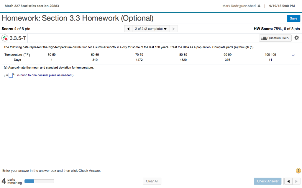Solved Math 227 Statistics section 20883 Mark Rodriguez-Abad | Chegg.com