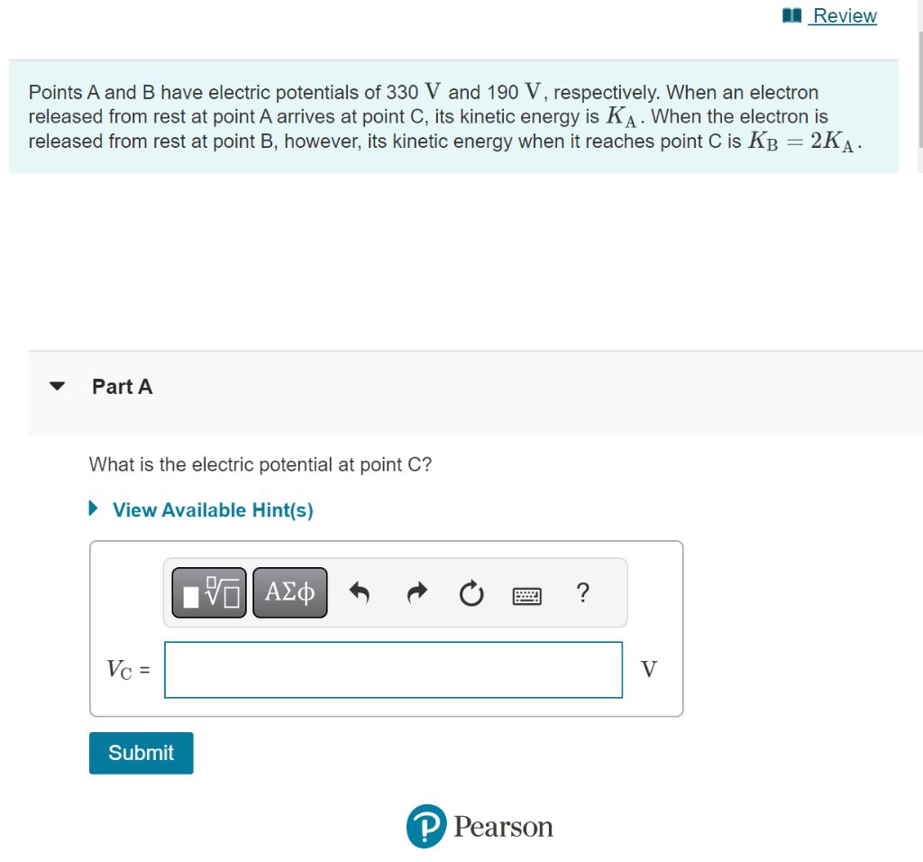 Solved Points A and B have electric potentials of 330 V and | Chegg.com
