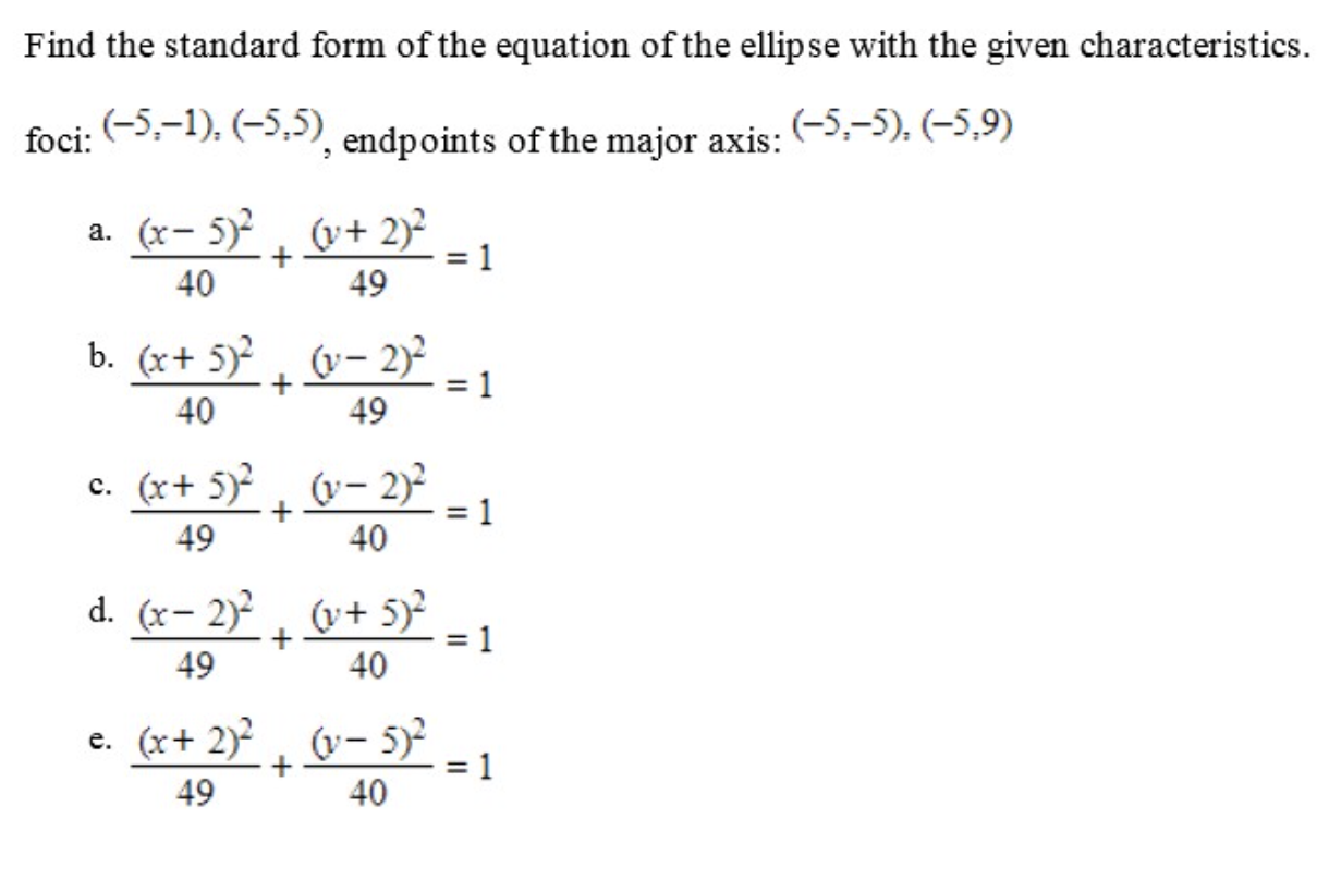 Solved Find the standard form of the equation of the ellipse | Chegg.com