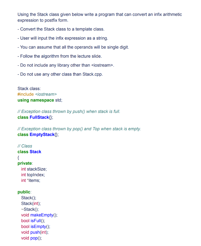 Solved Using the Stack class given below write a program | Chegg.com