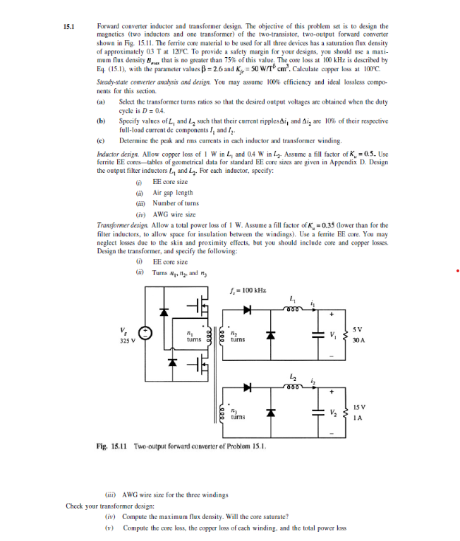 15.1 Forward converter inductor and transformer | Chegg.com