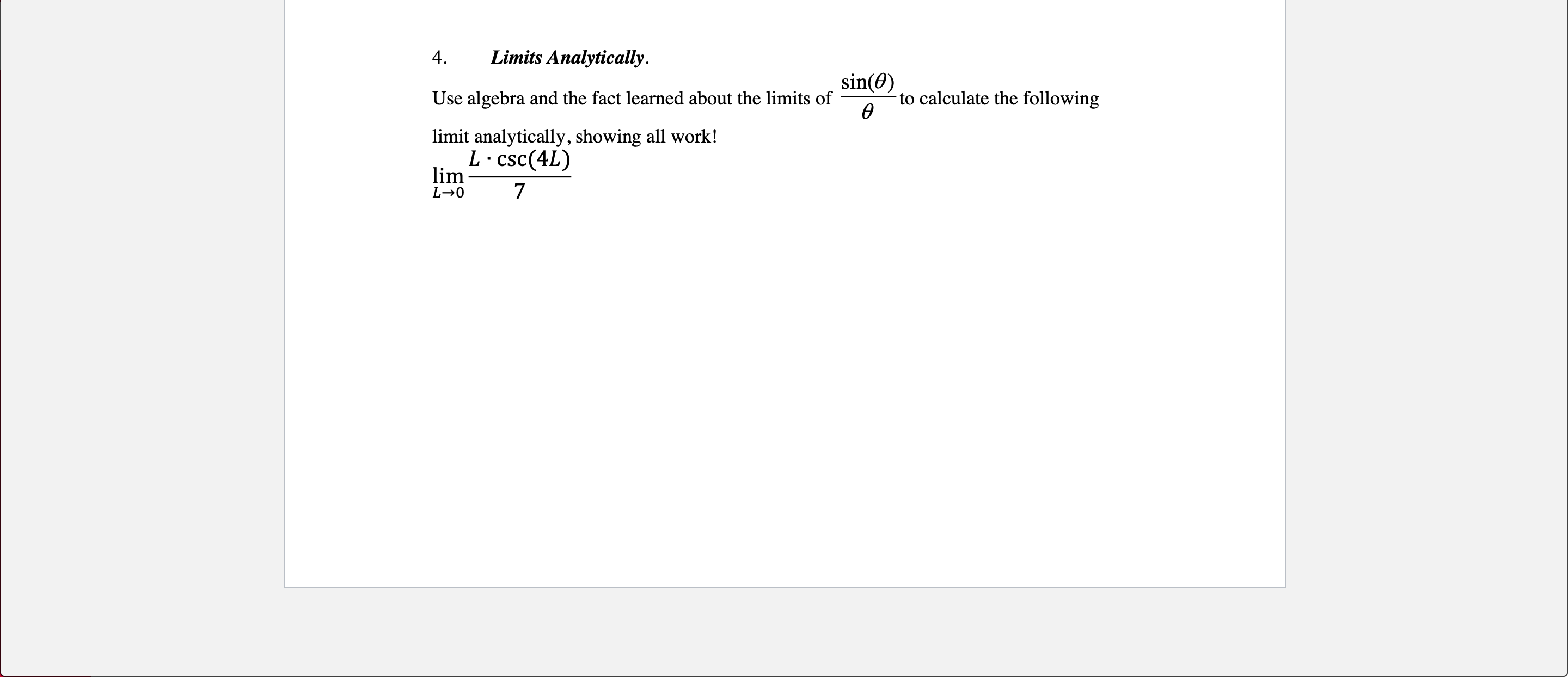 Solved 1. Limits Numerically. Consider the limit | Chegg.com