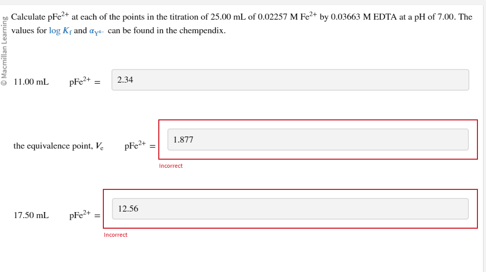 Calculate pFe2+ at each of the points in the | Chegg.com