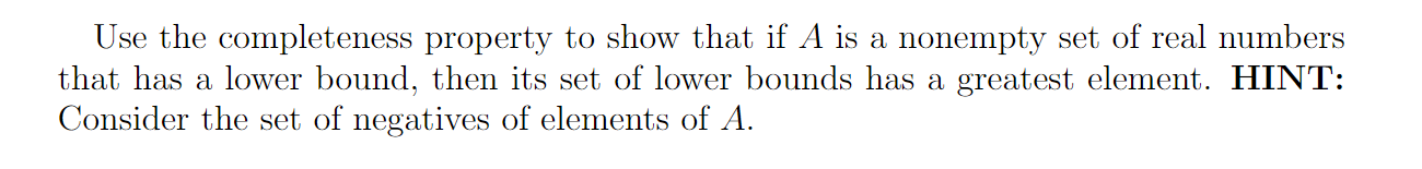 Solved Use the completeness property to show that if A is a | Chegg.com