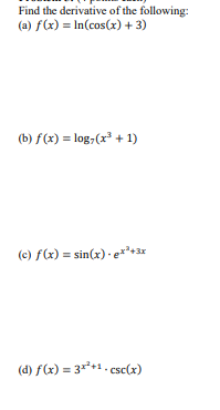 Solved Find the derivative of the following: (a) | Chegg.com