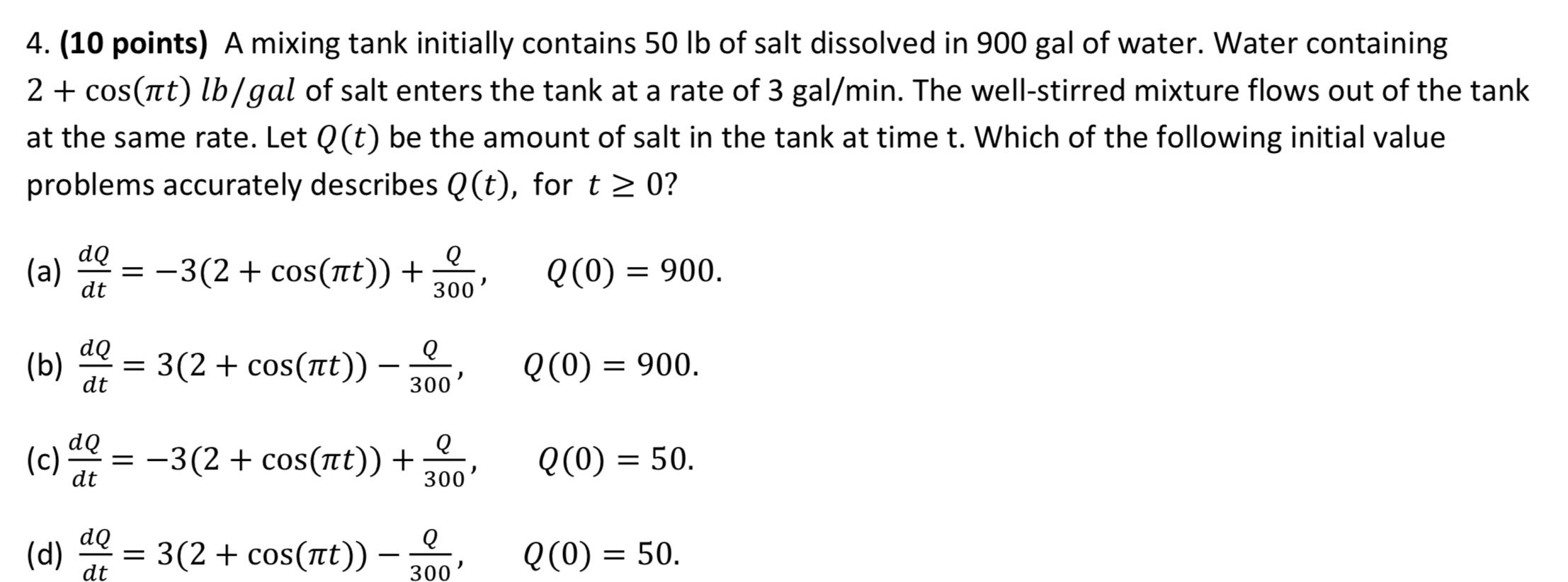 Solved 4. (10 points) A mixing tank initially contains 50lb | Chegg.com