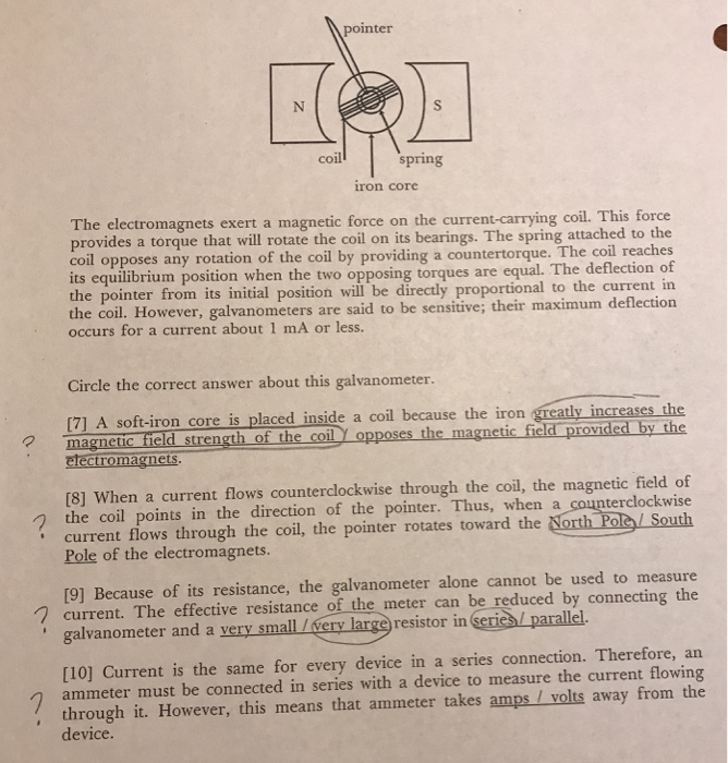 Solved pointer spring coi iron core The electromagnets exert | Chegg.com