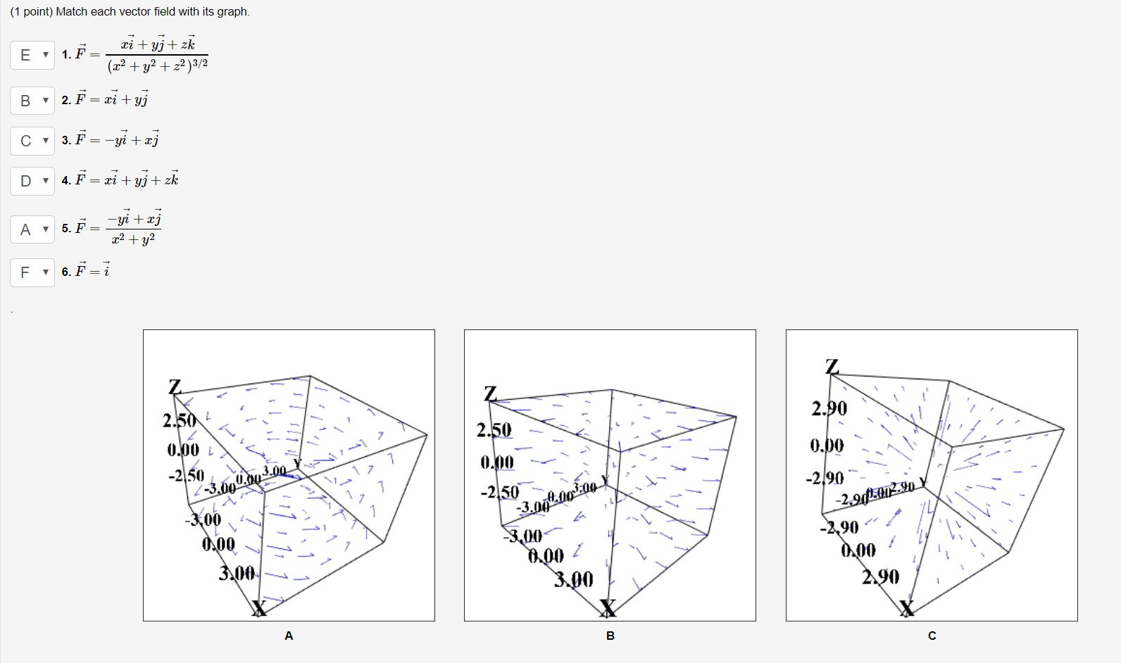 Solved (1 point) Match each vector field with its graph. E | Chegg.com