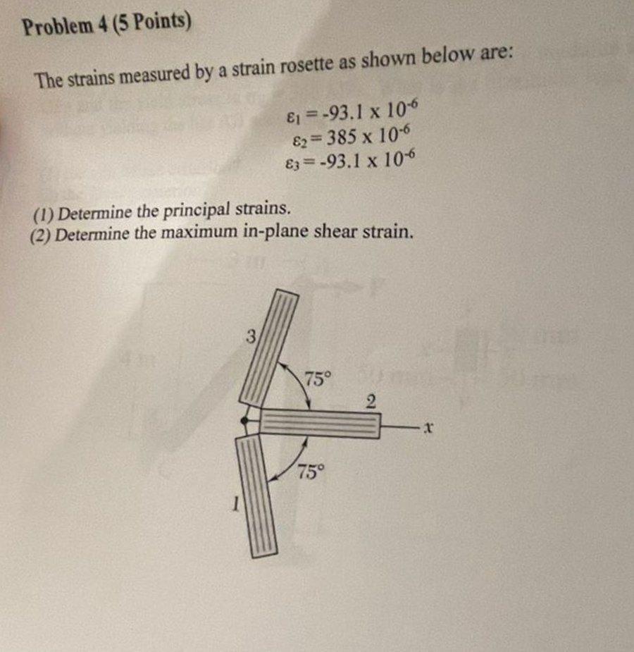 Solved Problem 4 (5 Points) The strains measured by a strain | Chegg.com