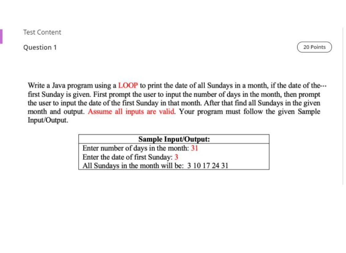 Solved Test Content Question 1 20 Points Write a Java | Chegg.com