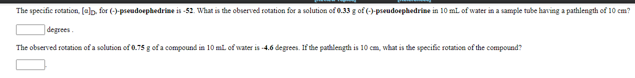 Solved The specific rotation, [a]p. for (-)-pseudoephedrine | Chegg.com